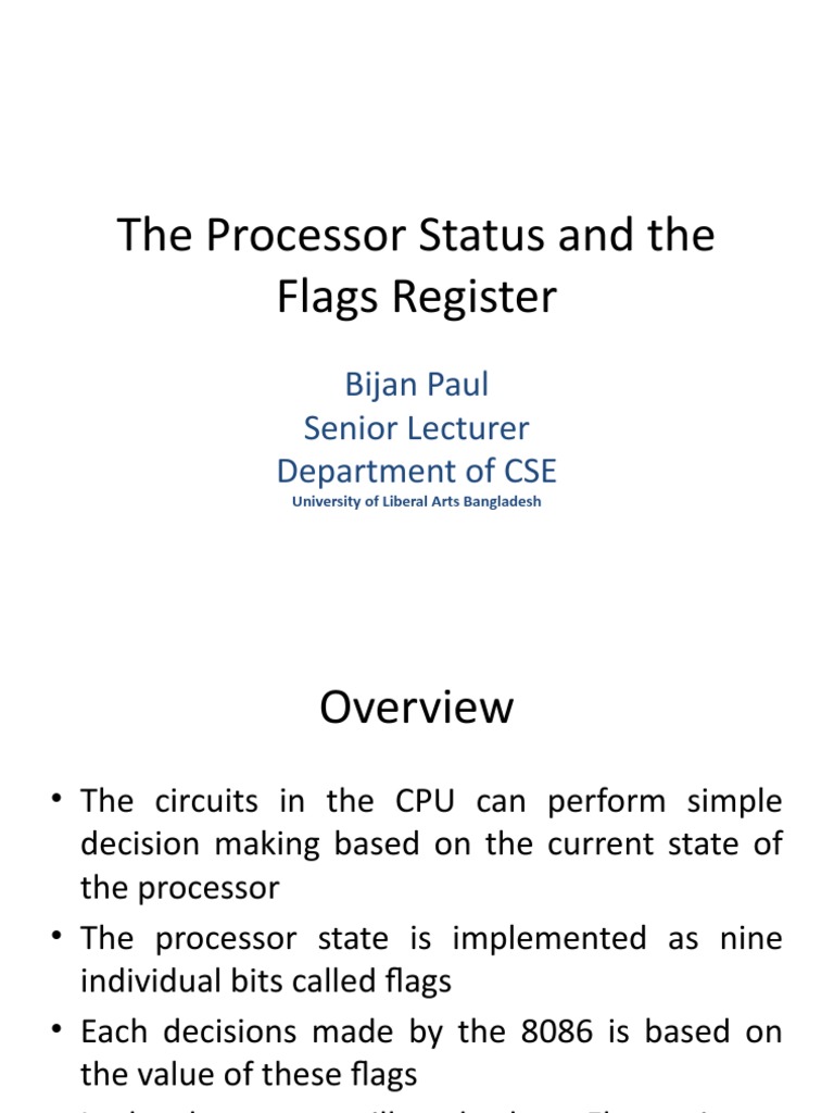 Understanding the Processor Status and Flags Register in 8086 | PDF | Central Processing Unit ...