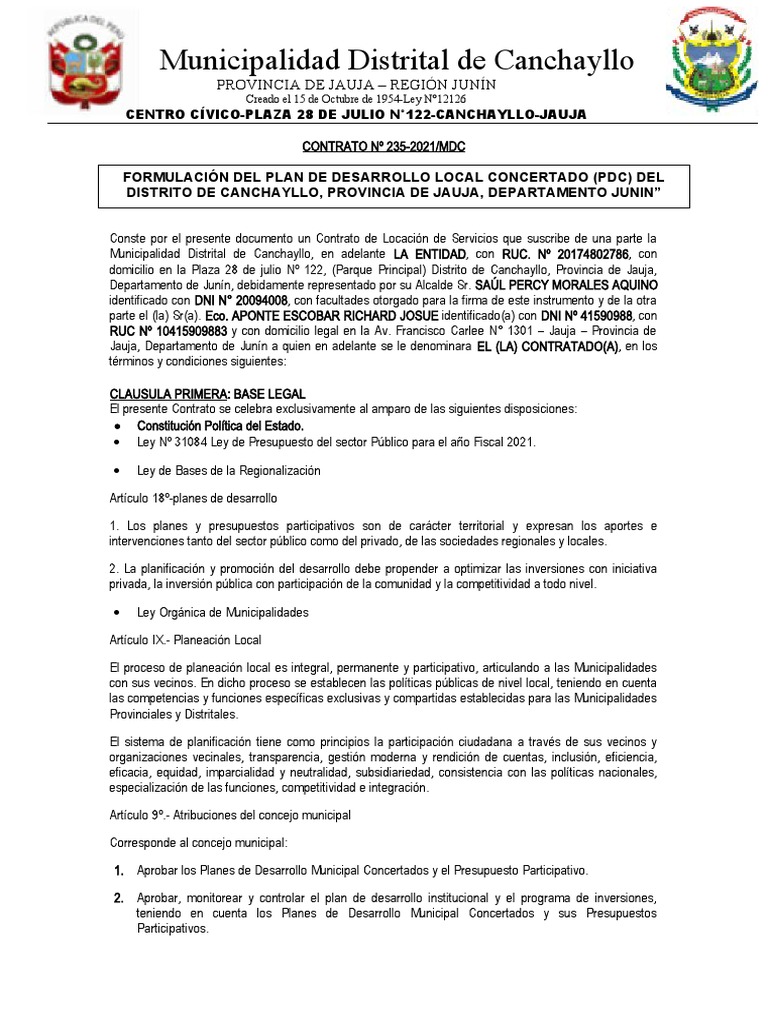 Contrato Pdc Pdf Gobierno Local Planificación