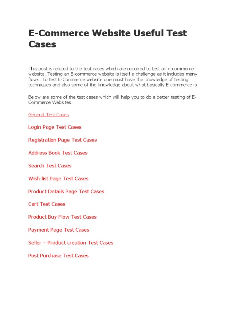E-Commerce Website Useful Test Cases | PDF | Payments | E Commerce