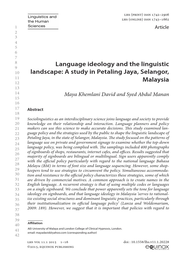 Language Ideology and The Linguistic Landscape A Study in 1 | PDF ...