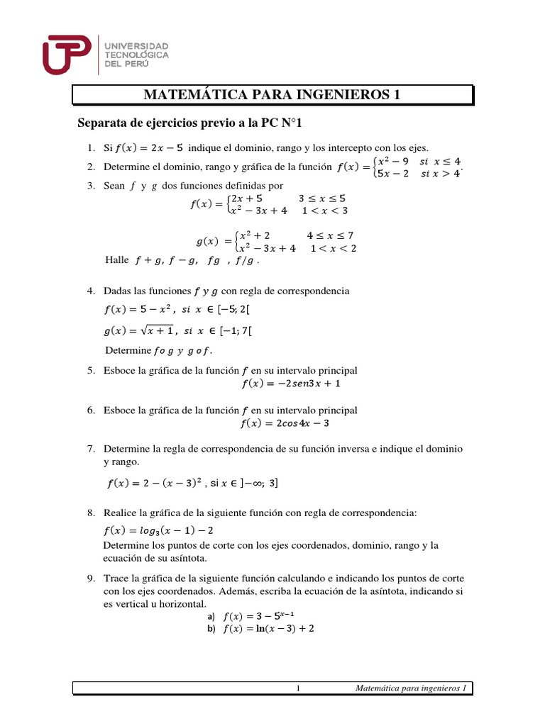 Matemática para Ingenieros 1: Separata de Ejercicios Previo A La PC N°1 | PDF | Métodos y ...