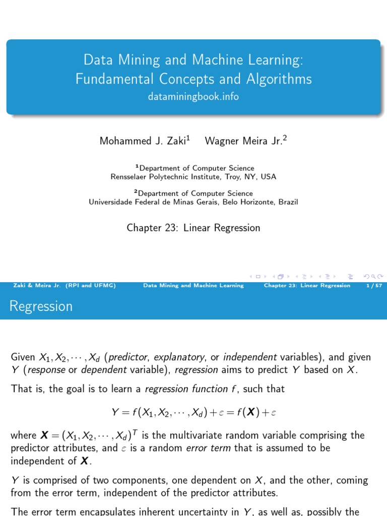 Data Mining and Machine Learning: Fundamental Concepts and Algorithms | PDF | Regression ...