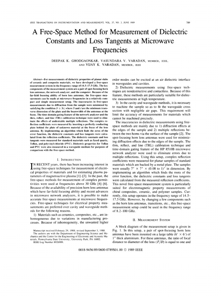 An Accurate Free-Space Method for Measurement of Dielectric Constants ...