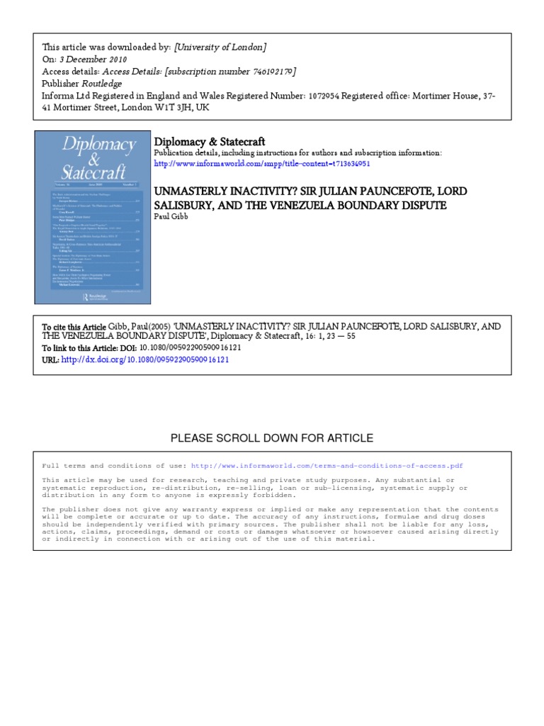 Diplomacy & Statecraft: Publication Details, Including Instructions For ...