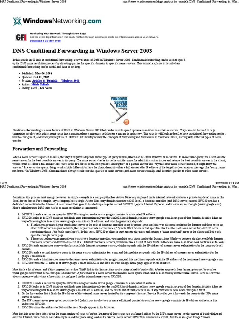 DNS Conditional Forwarding Overview | PDF | Networking Standards ...