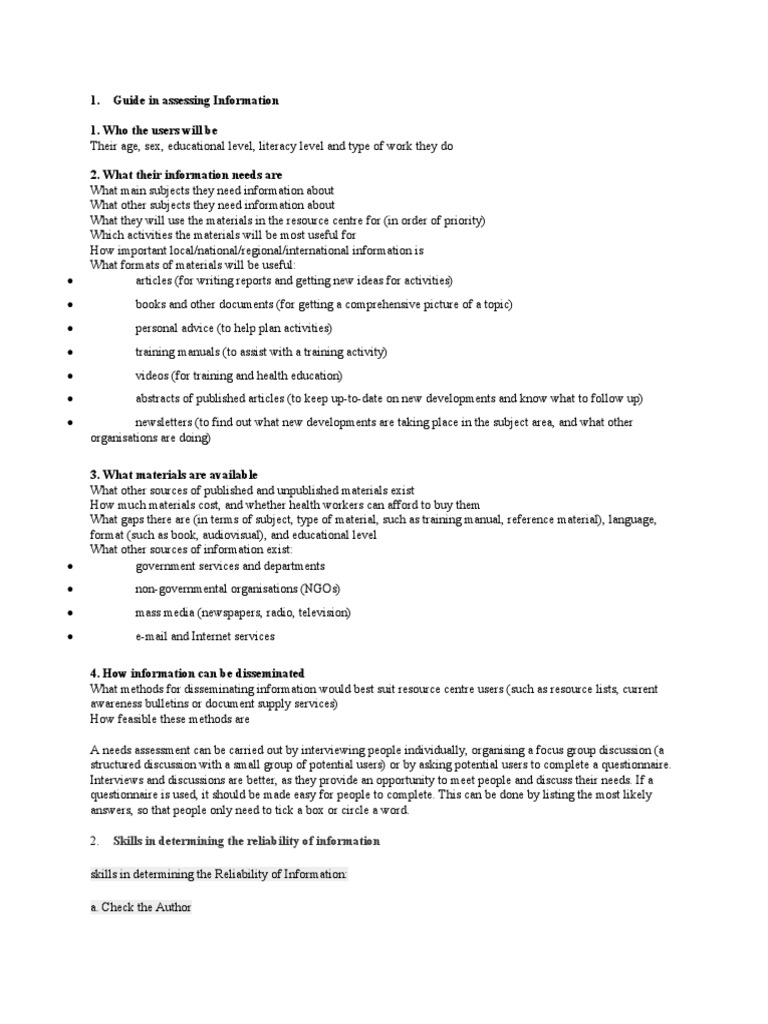Guide in Assessing Information 1. Who The Users Will Be | PDF ...