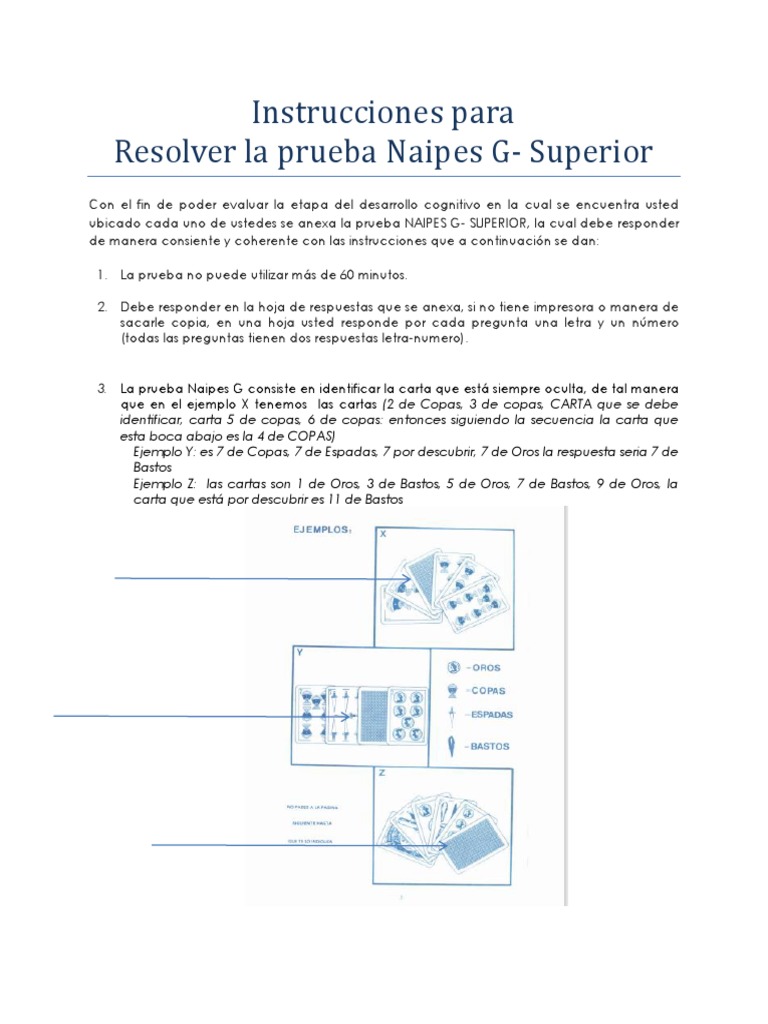 Instrucciones para la Prueba Naipes G | PDF