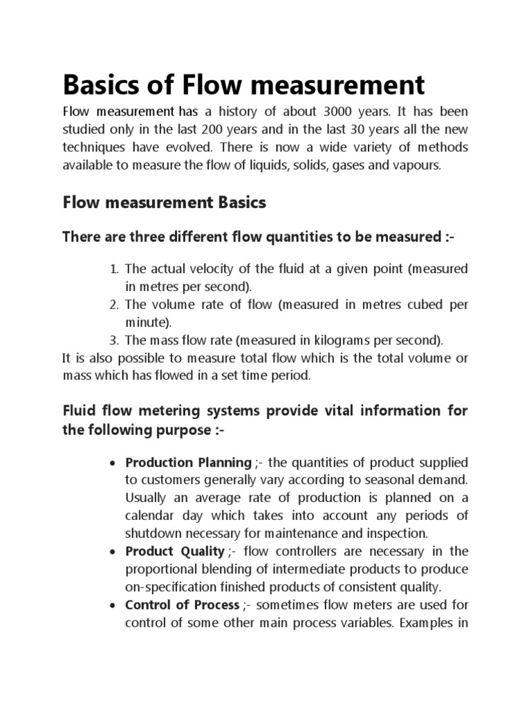 Basics of Flow Measurement | PDF | Flow Measurement | Fluid Dynamics