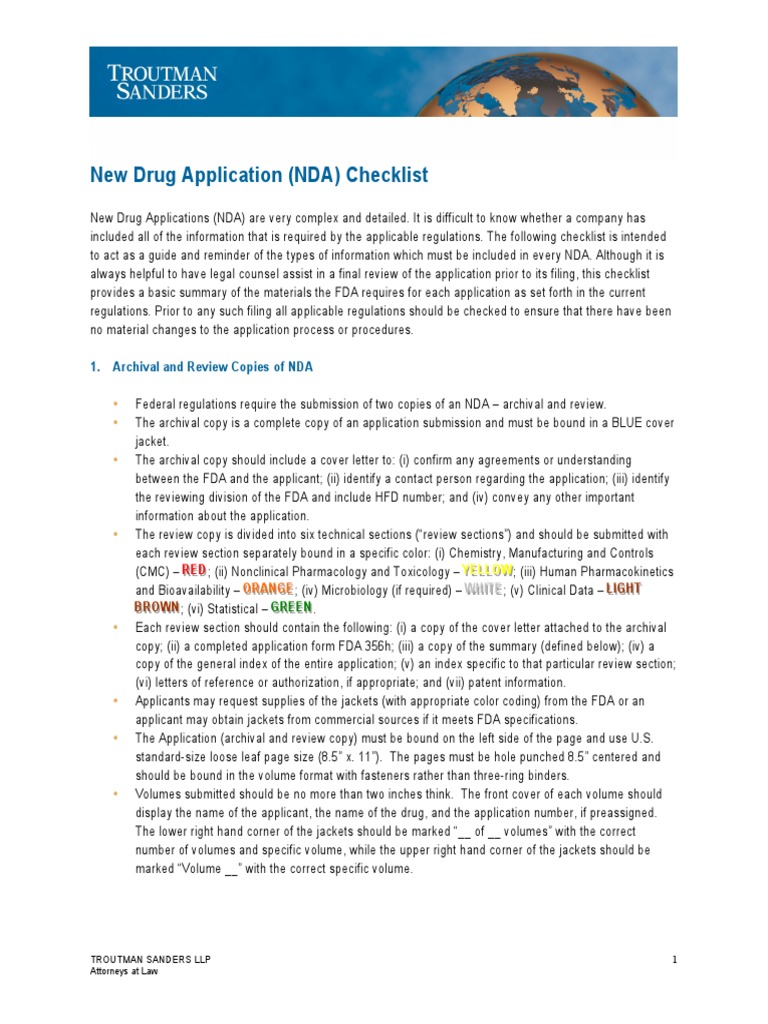 NDA Submission Requirements Checklist | PDF | Clinical Trial | Pharmacology