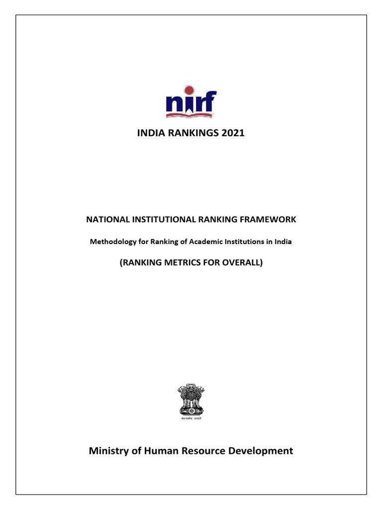 India Rankings 2021: National Institutional Ranking Framework | PDF ...