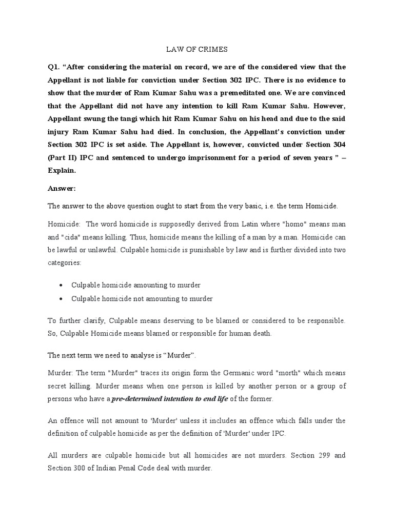 Sem II LLB Assignment 40 Marks | PDF | Murder | Burglary