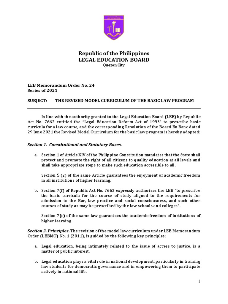 Republic of The Philippines Legal Education Board | PDF | Curriculum ...