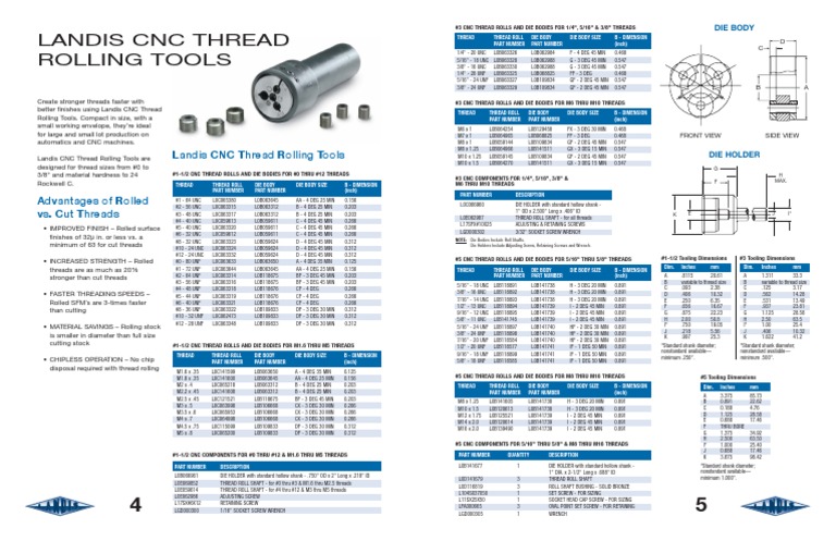 Landis CNC Thread Rolling Tools | PDF | Screw | Metalworking