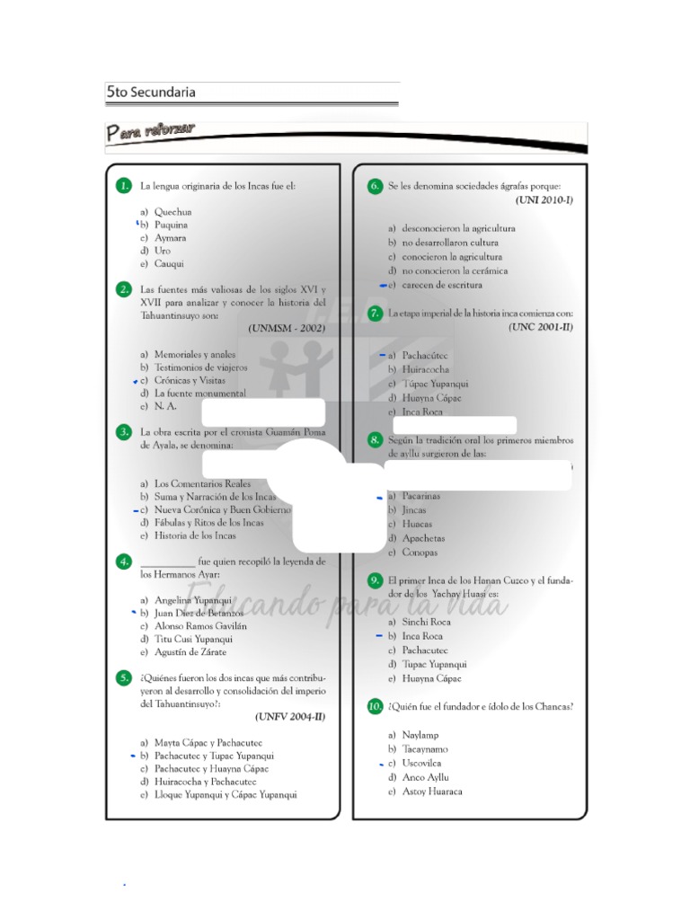 5° Práctica de Los Incas | PDF | Imperio Inca | Perú