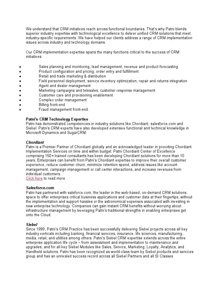 Chordiant CRM Implementation Insights | PDF | Customer Relationship ...