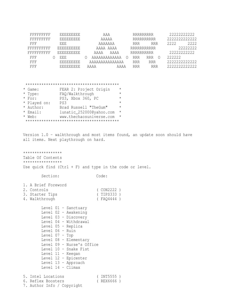 Fear 2 Project Origin Walkthrough | PDF | Sniper | Elevator