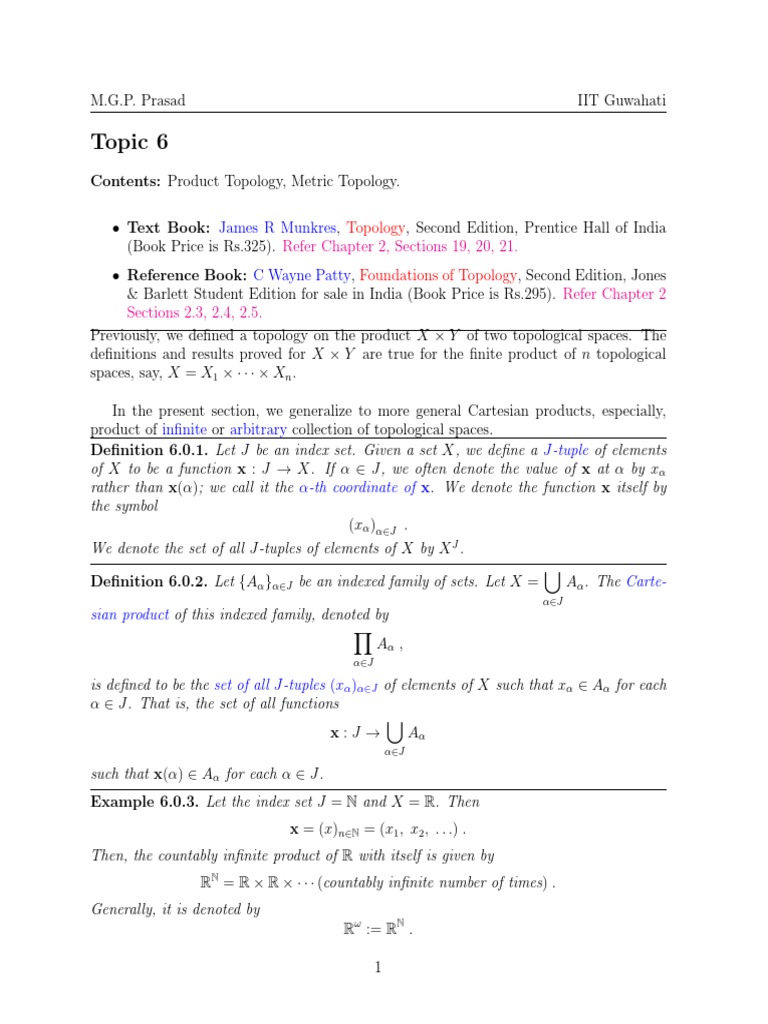 Topology Notes On Product and Metric Topology | PDF | Metric Space | Space