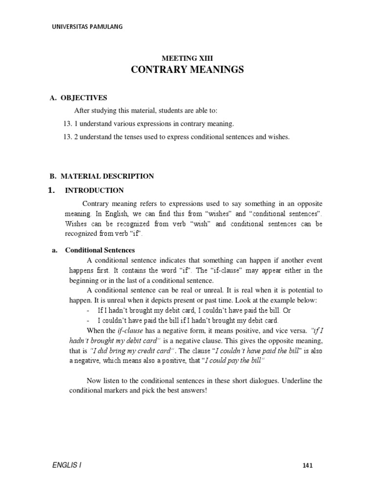 Understanding Contrary Meanings in English | PDF | Sentence ...