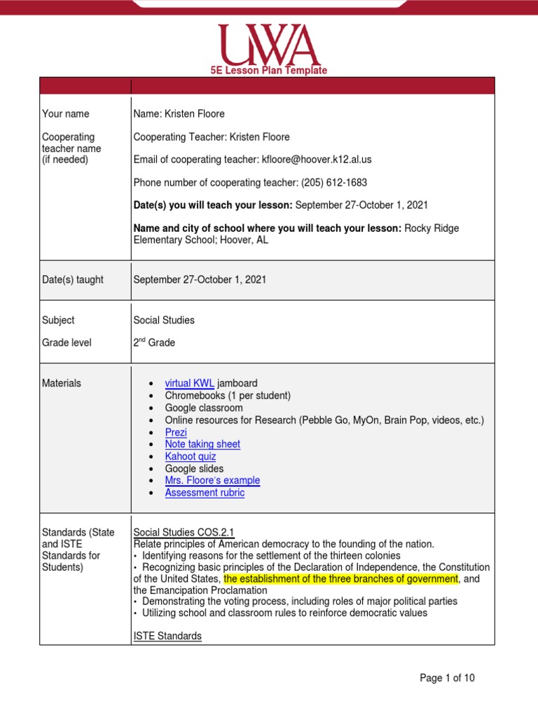 Floore Ed508-5e-Lesson-Plan-Template | PDF | United States Congress ...