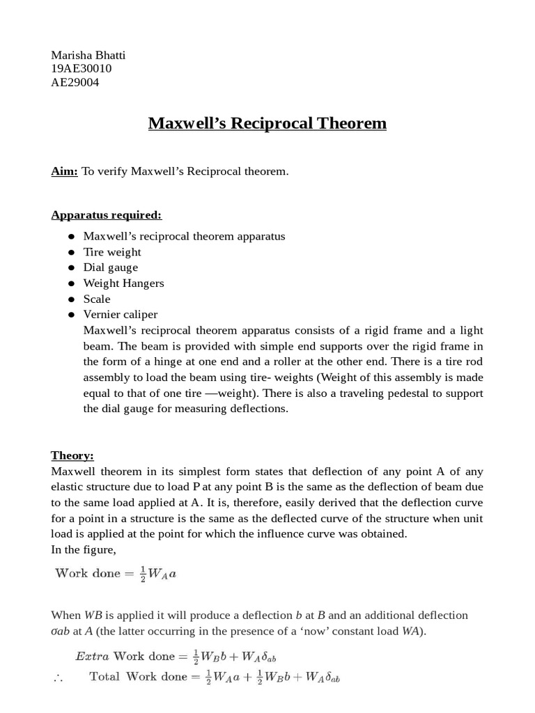 Aim: To Verify Maxwell's Reciprocal Theorem | PDF | Beam (Structure ...