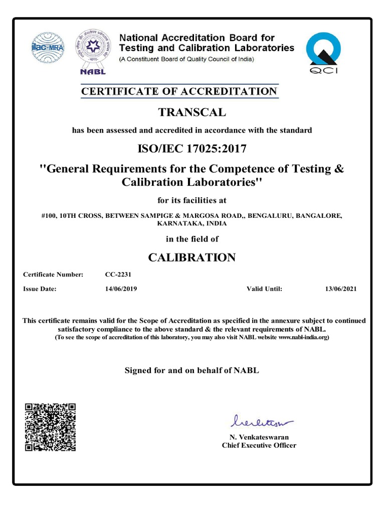 NABL Scope - Transcal | PDF | Calibration | Bangalore