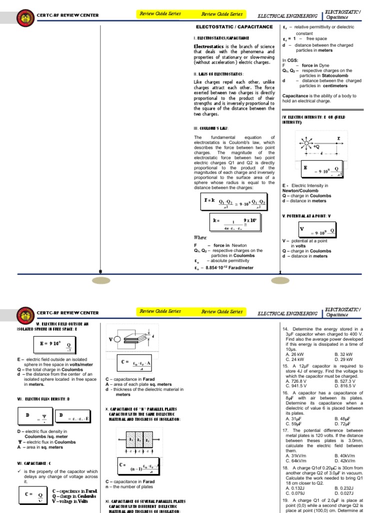 Review Guide Series Review Guide Series: Electrical Engineering | PDF | Capacitor | Capacitance