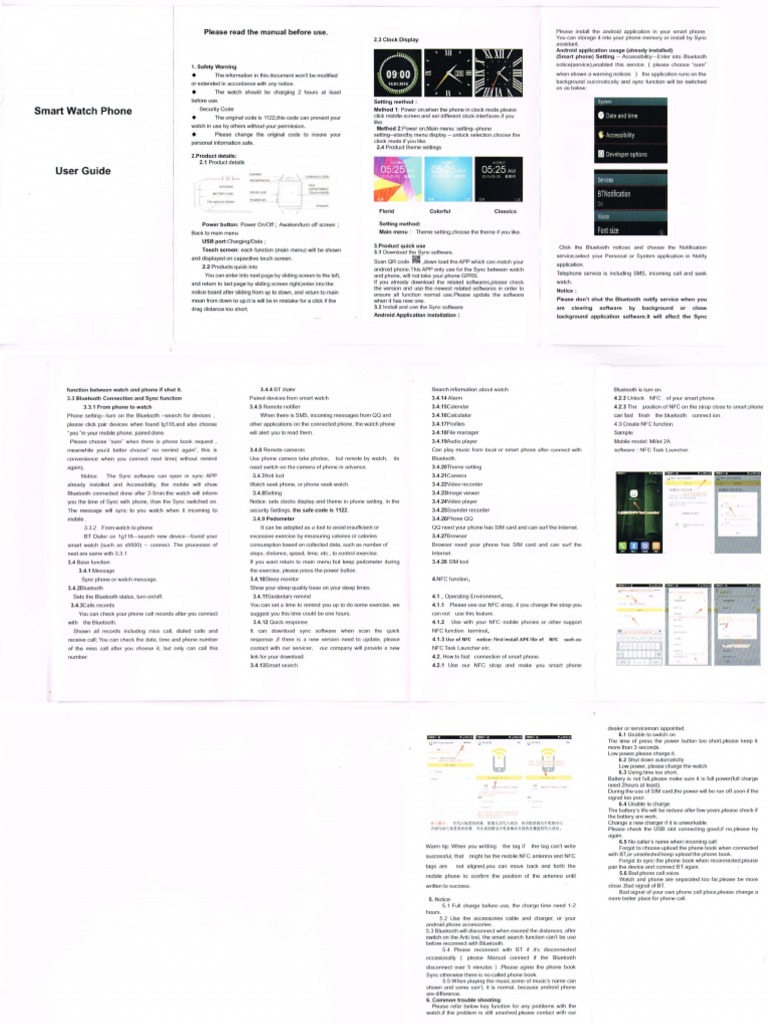 Smart Watch Phone User Guide | PDF | Mobile Telecommunications | Smart ...