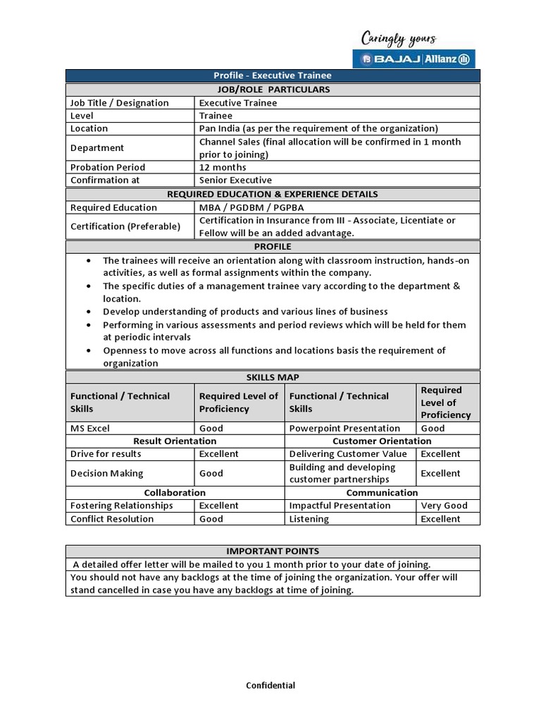 Executive Trainee Job Profile Overview | PDF | Master Of Business ...