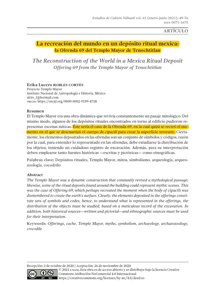 Erika Robles - La Recreación Del Mundo en Un Depósito Ritual Mexica ...
