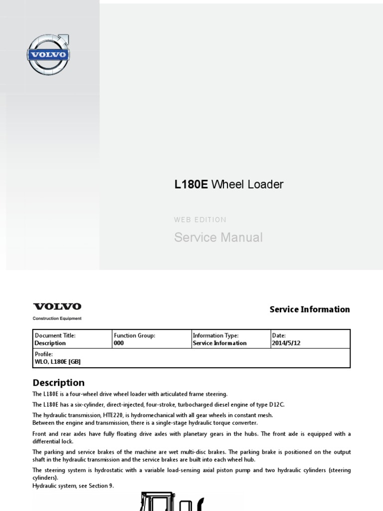 Volvo L180E Wheel Loader Factory Workshop Service Repair Manual | PDF ...