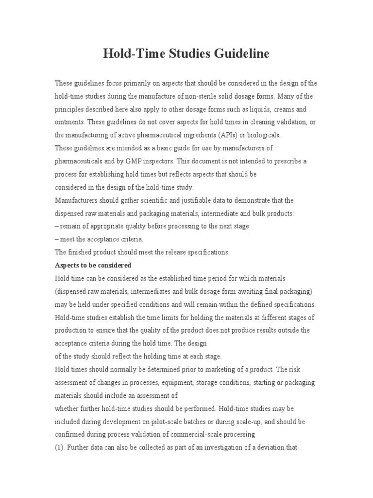 Hold Time Study Guideline | PDF | Tablet (Pharmacy)