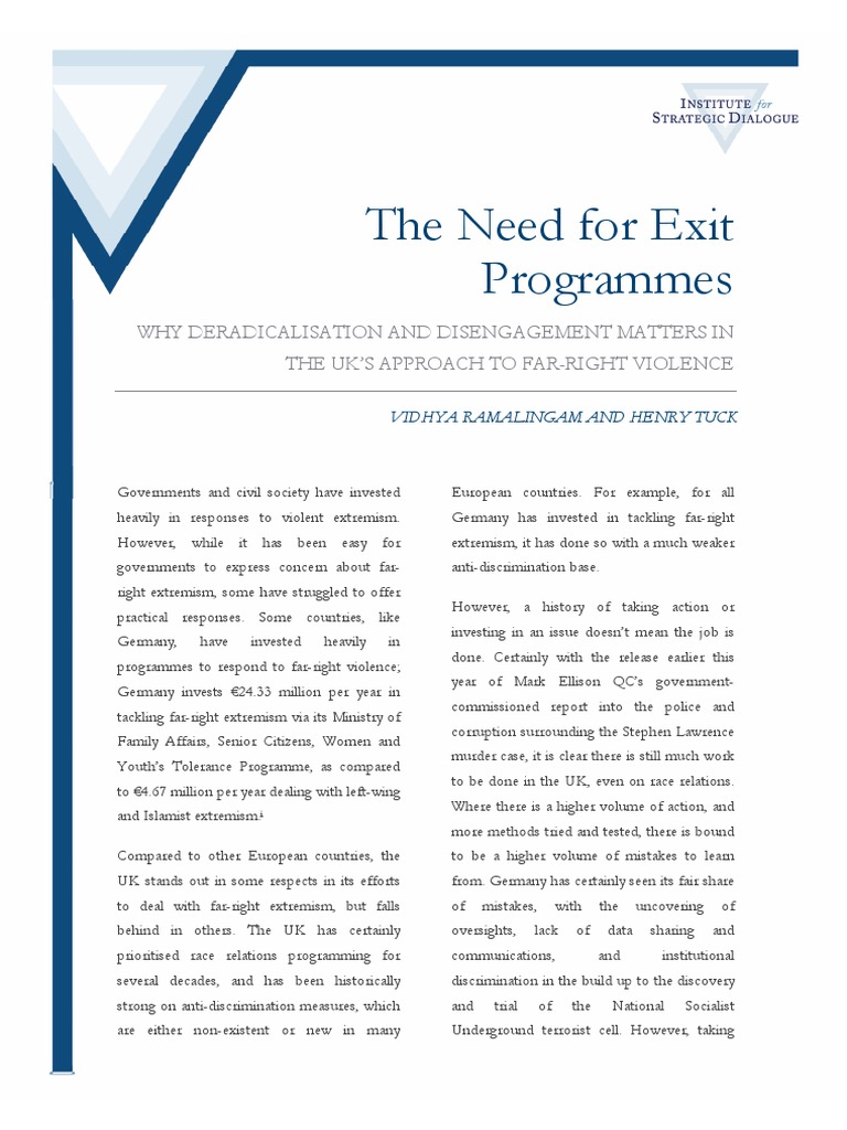 The Institute For Strategic Dialogue - The Need For Exit Programmes ...