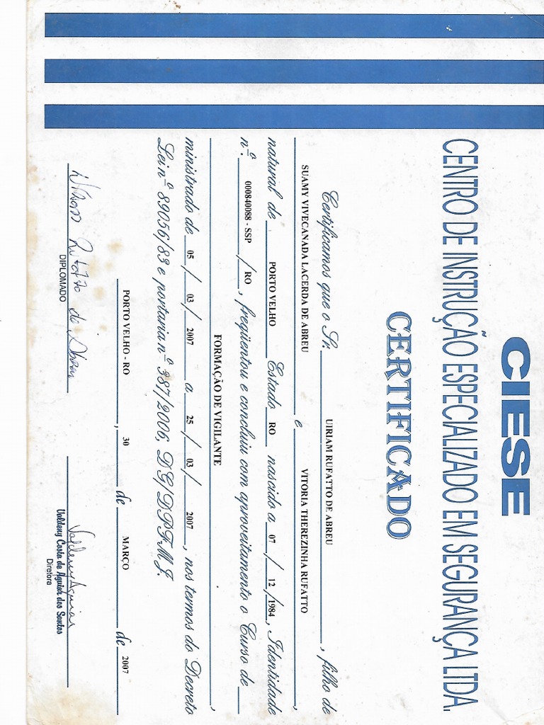 Certificado Vigilante Frente | PDF