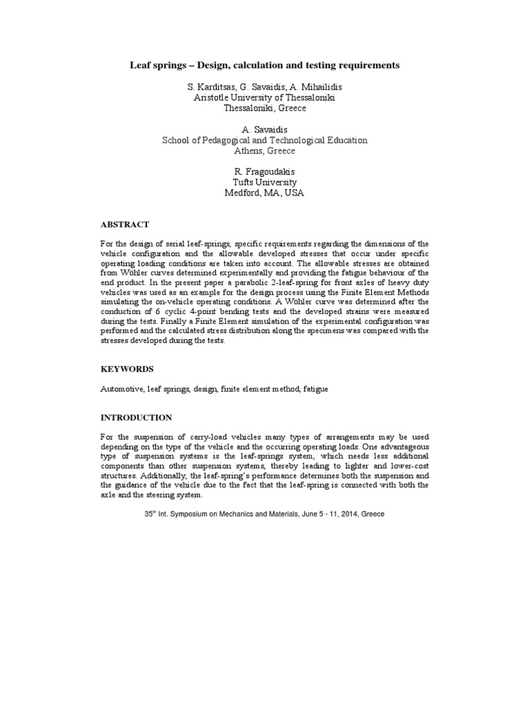 Leaf Springs Design Calculation and Test | PDF | Fatigue (Material ...