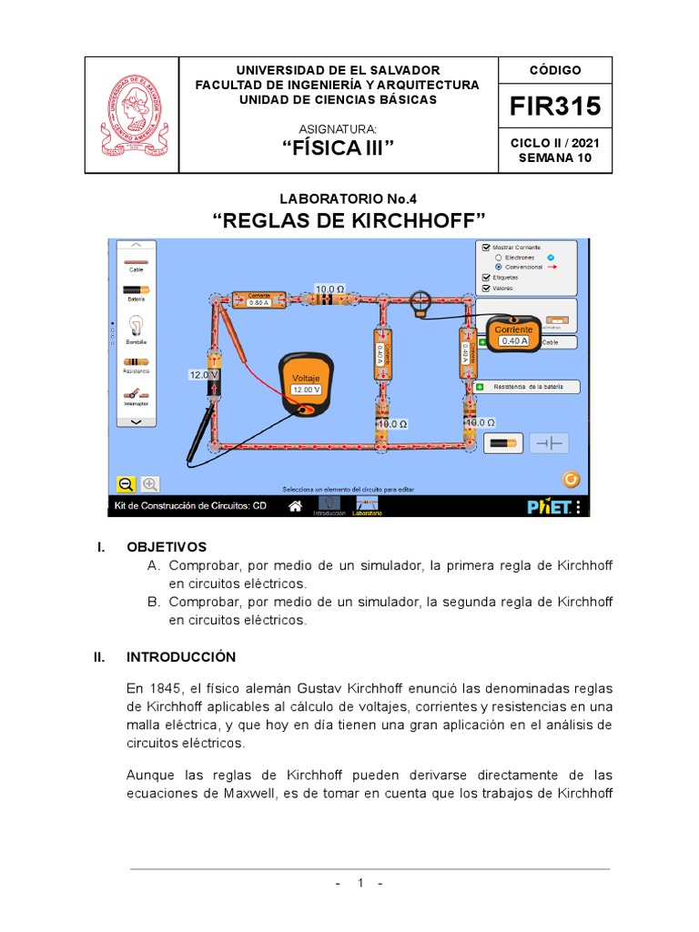Lab No4 - Reglas de Kirchhoff | PDF | Resistencia Eléctrica y Conductancia | Red eléctrica