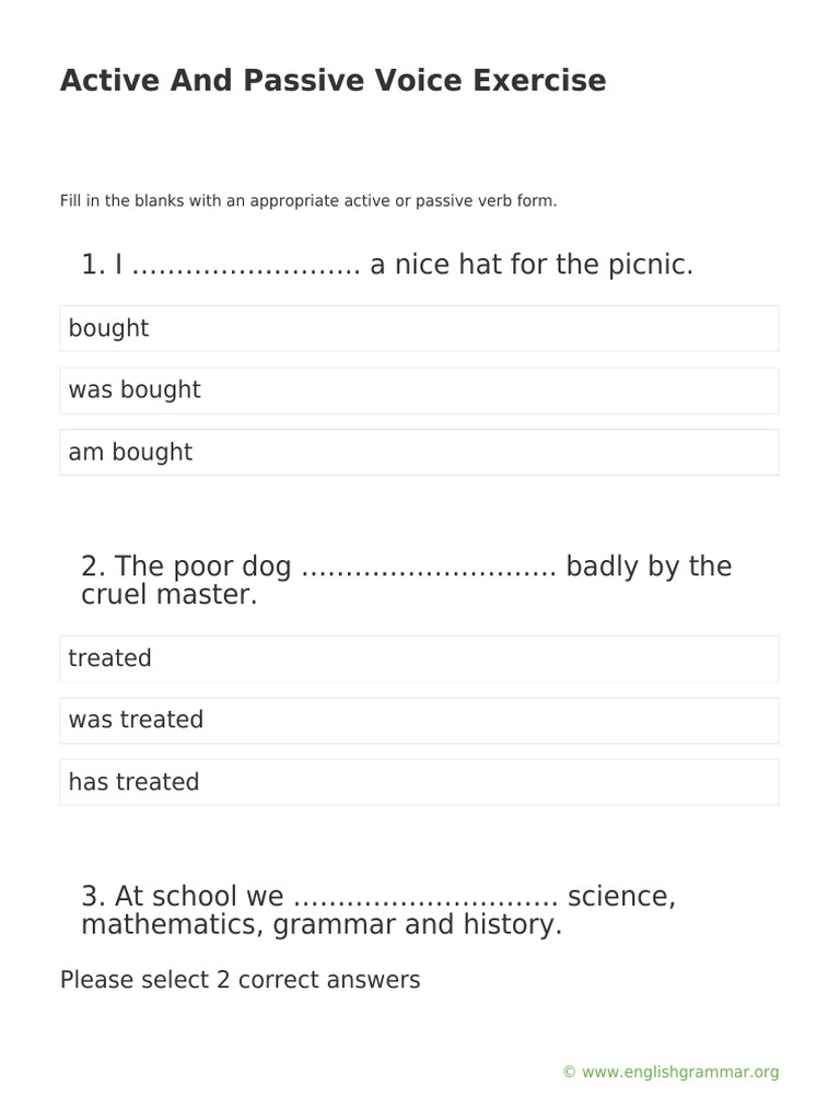 Active and Passive Voice Exercise | PDF