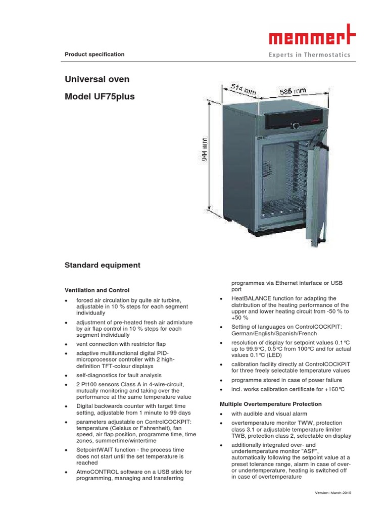 UF75 PLUS Estufa | PDF | Door | Temperature
