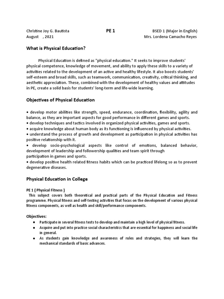 An Overview of Physical Education Objectives and the Characteristics of ...