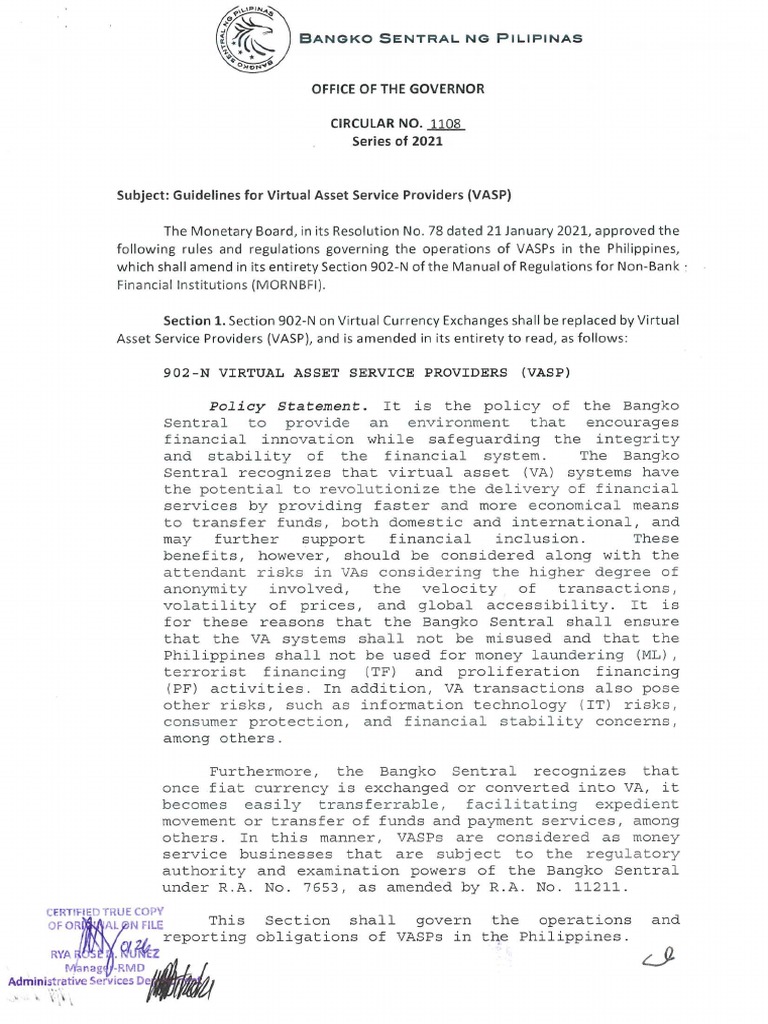 BSP Circular No 1108 Series of 2021 | PDF