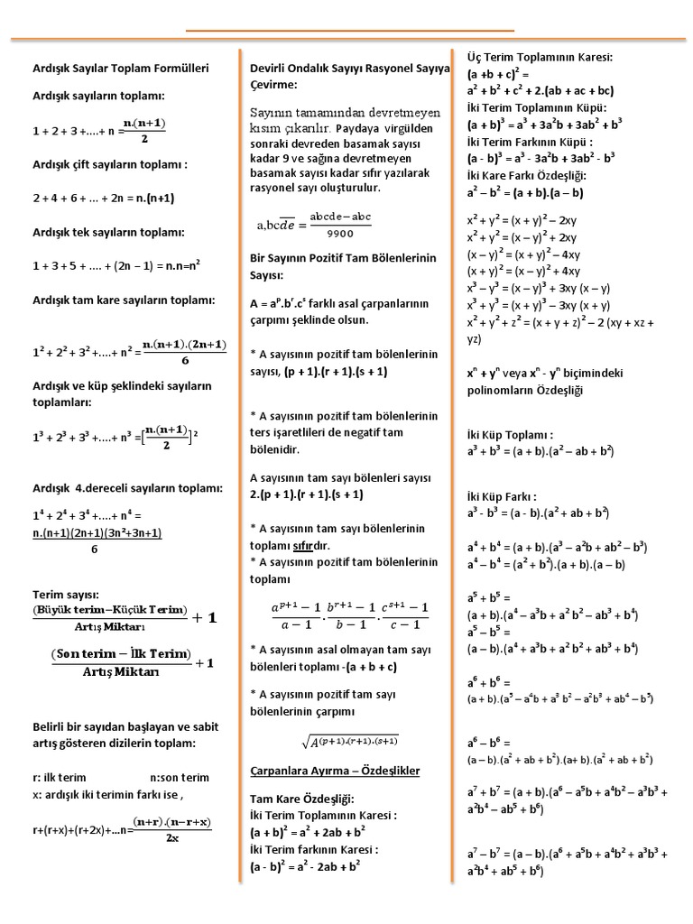 Tüm Matematik Formülleri | PDF