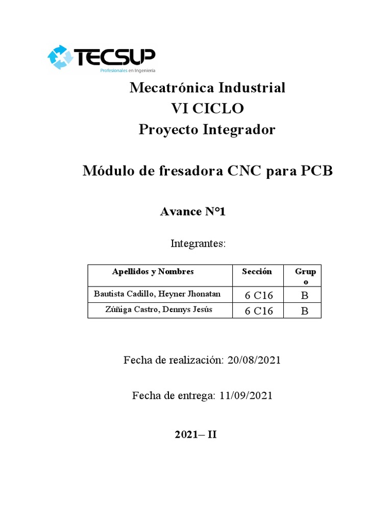 Avance N1 Proyecto Integrador | PDF | Control numerico | Placa de circuito impreso