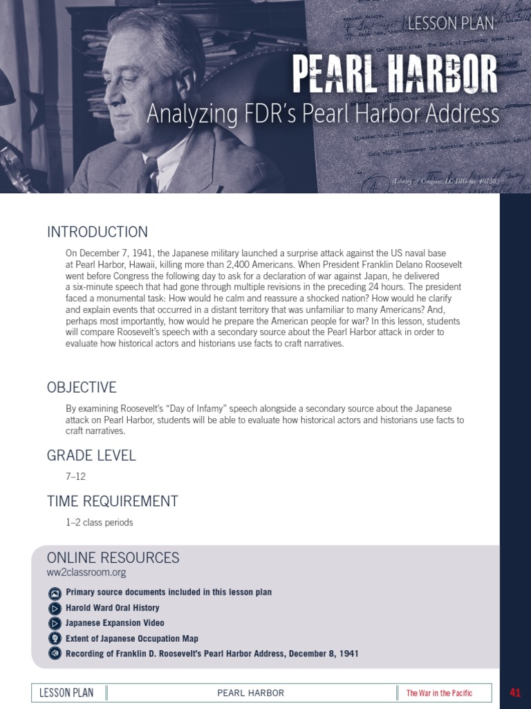 Pearl Harbor Lesson Plan | PDF | Attack On Pearl Harbor | Franklin D ...
