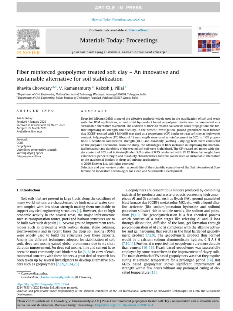 Fiber Reinforced Geopolymer Treated Soft Clay - An Innovative and ...
