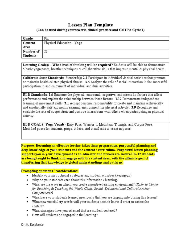 Lesson Plan Template: For Reaching & Teaching The Whole Child: Social ...