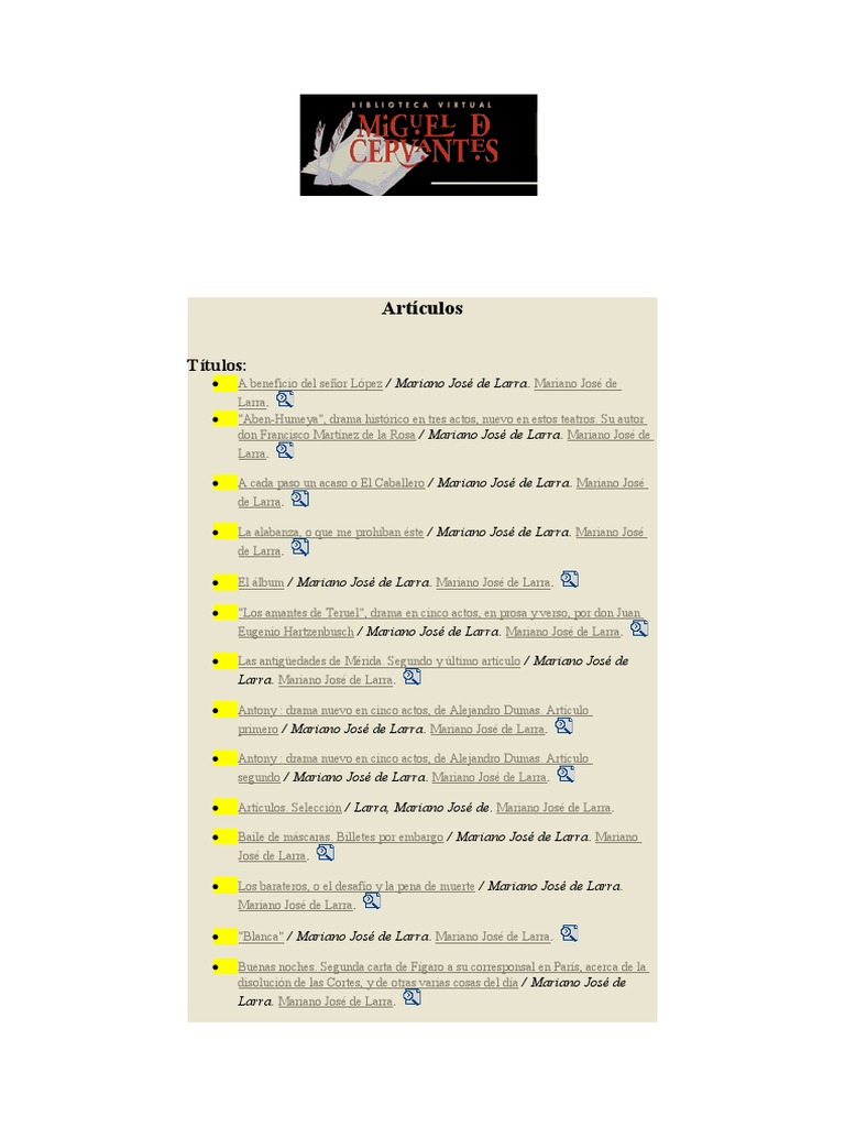 Artículos de Larra Completos (ÍNDICE) | PDF | Historia | Novela negra, policíaca y suspenso