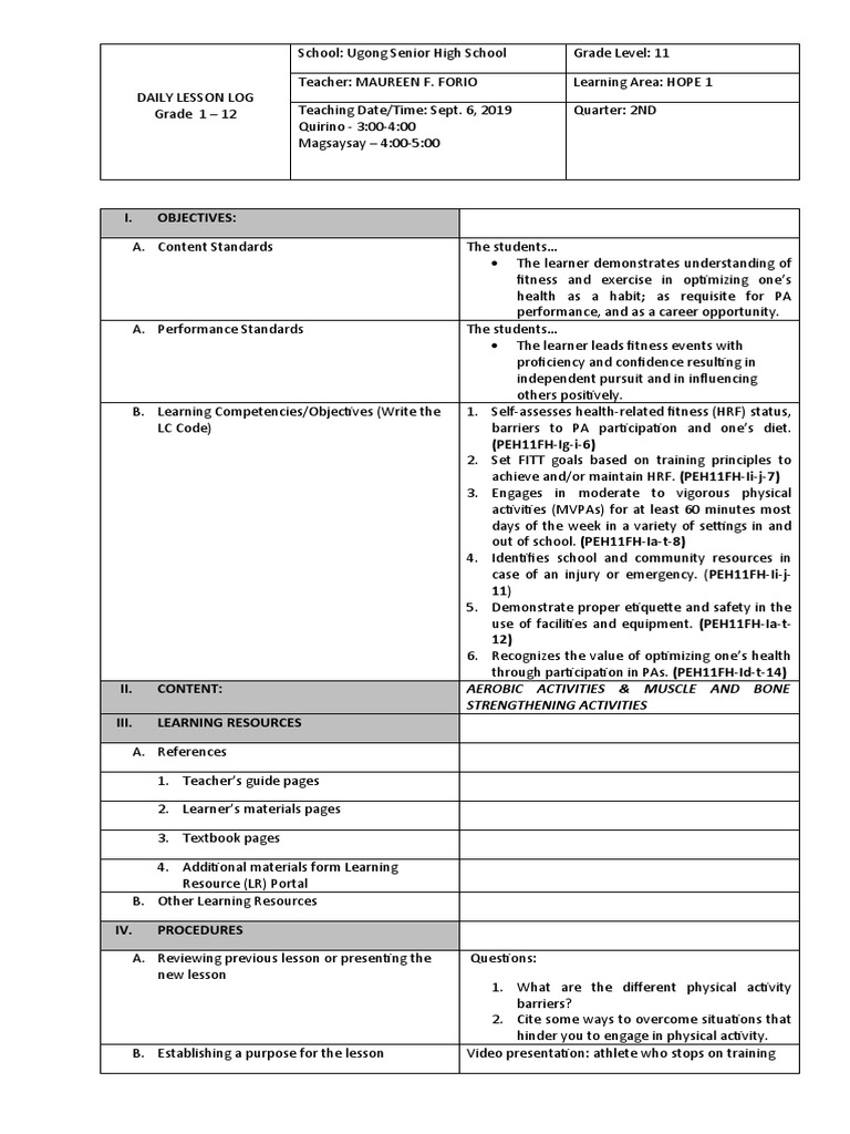 Aerobic Activities & Muscle and Bone Strengthening Activities | PDF ...