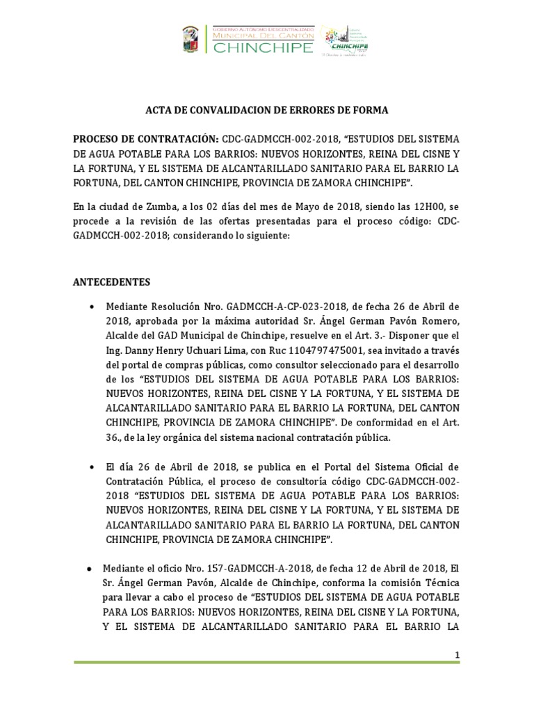 Acta de Convalidacion de Errores | PDF