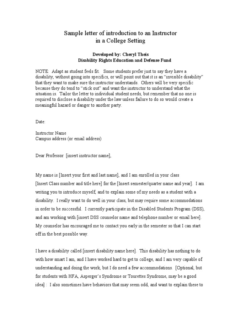 Sample College Accomodation Letter | PDF | Disability | Cognition