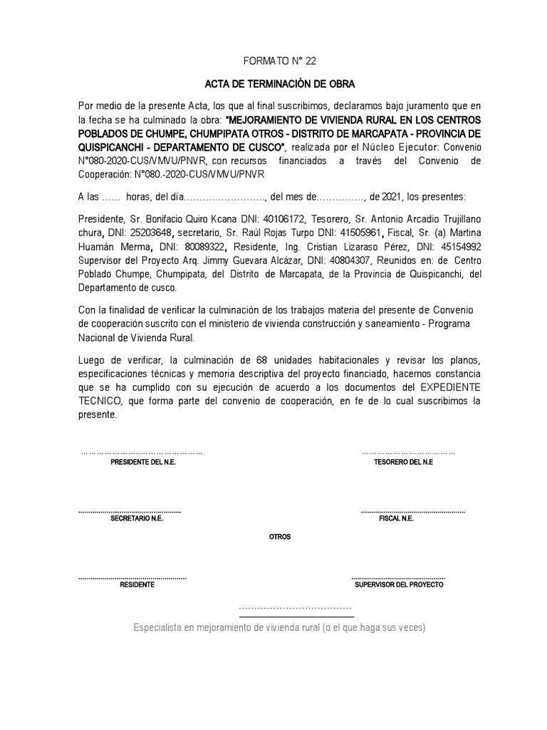 Formatos de Final de Obra 2021 | PDF