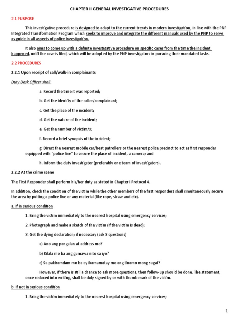 Chapter Ii General Investigative Procedures: 2.2.1 Upon Receipt of Call ...